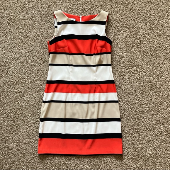 Alyx | Dresses | Alyx Orange Almost Coral Black Tan Cream Sheath Dress ...